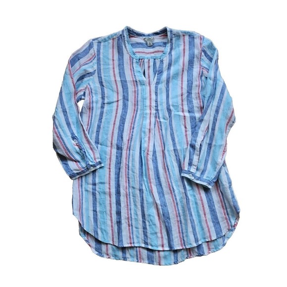 L.L. Bean | Tops | Ll Bean 0 Linen Tunic Top Striped Beach Resort ...